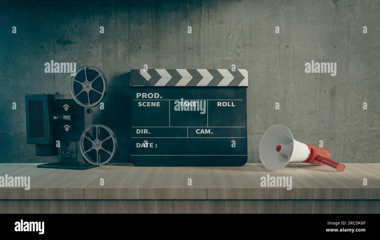 Movie podium background with movie objects, 3d rendering Stock Photo ...