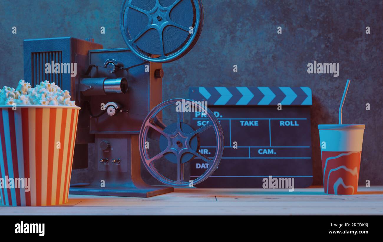 Movie podium background with movie objects, 3d rendering Stock Photo ...
