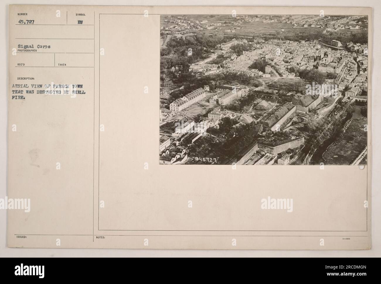 An aerial view of a French town completely destroyed by shell fire ...