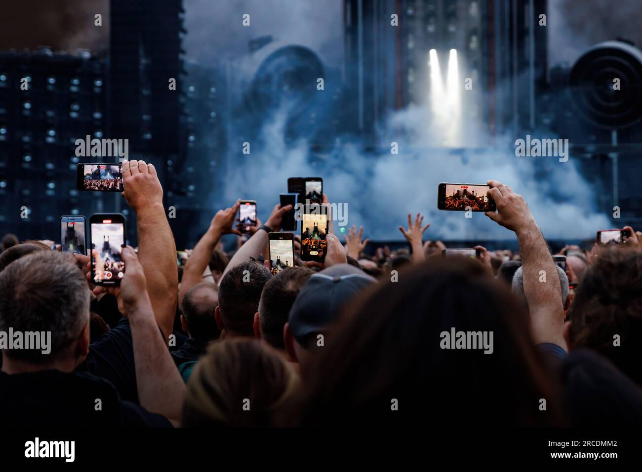 Smartphones in the Hands of the Crowd at an Outdoor Music Event Stock ...