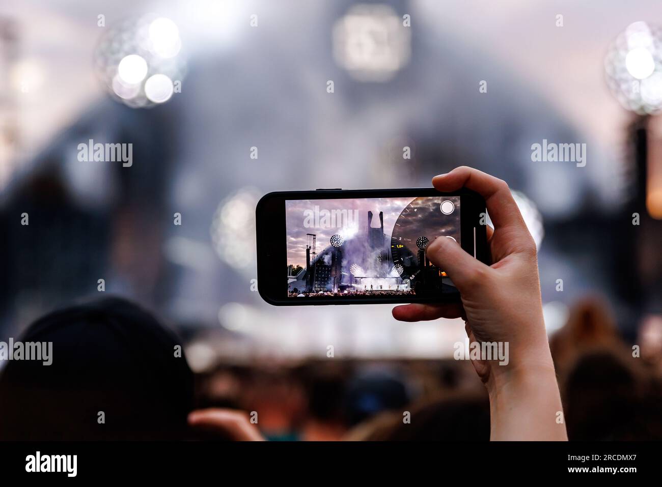 Smartphones in the Hands of the Crowd at an Outdoor Music Event Stock ...