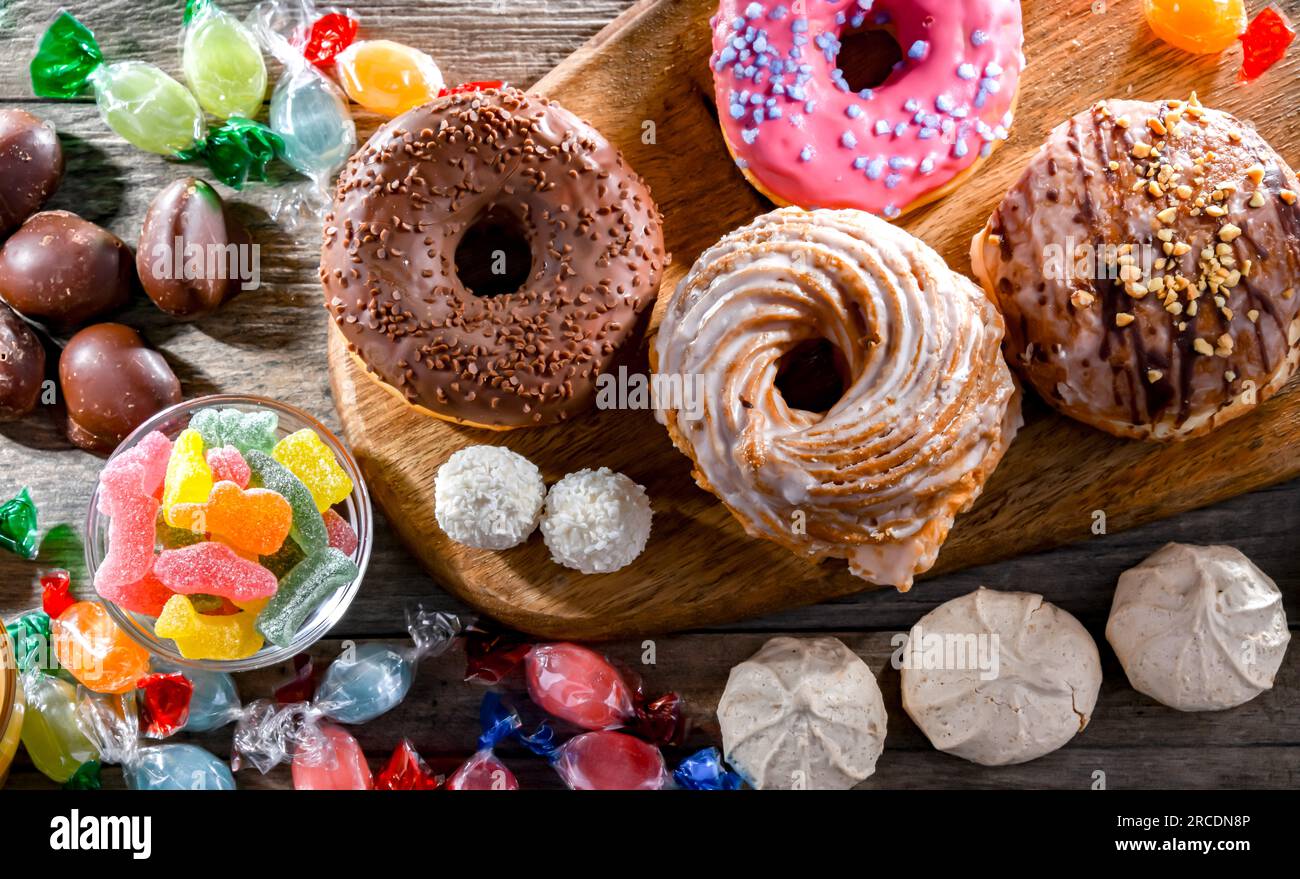 Food products rich in sugar. Junk food Stock Photo - Alamy
