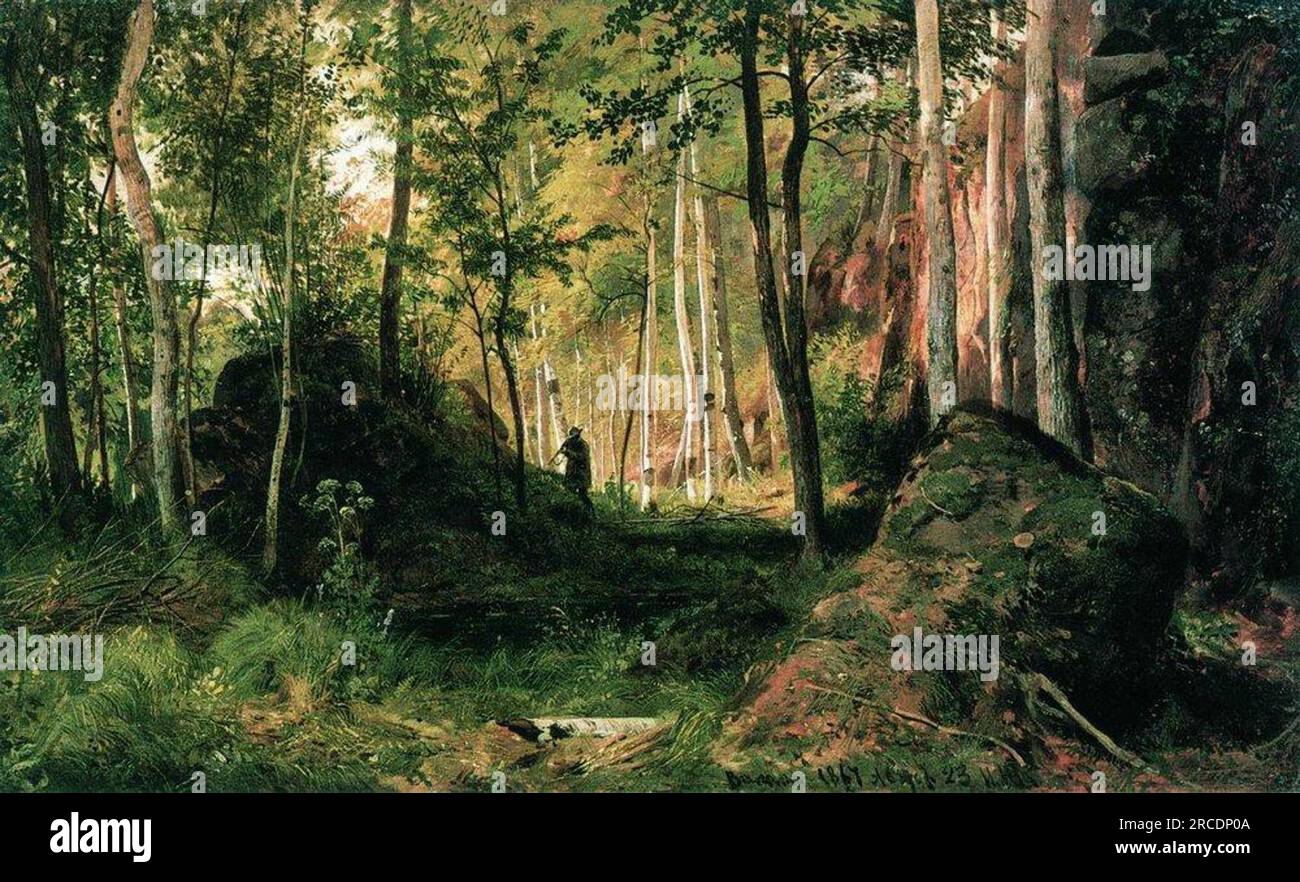 Landscape with a Hunter. Valaam Island 1867 by Ivan Shishkin Stock ...