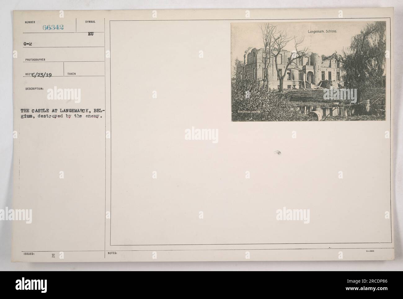 Caption: The Langemarck Castle in Belgium was destroyed by the enemy ...