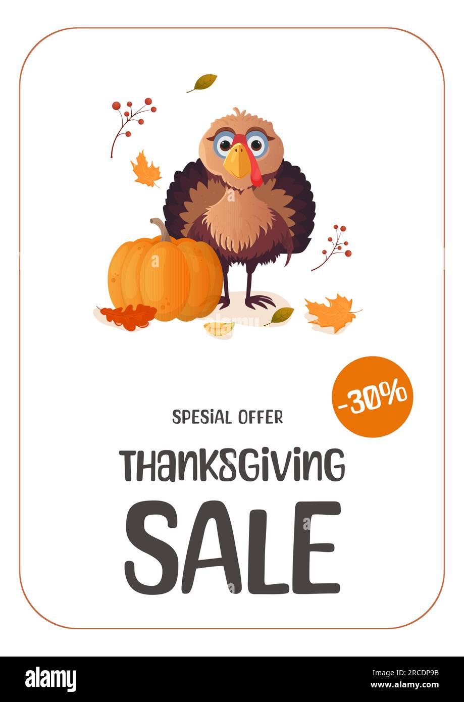 Thanksgiving sale flyer set on white background. Turkey, autumn leaves ...