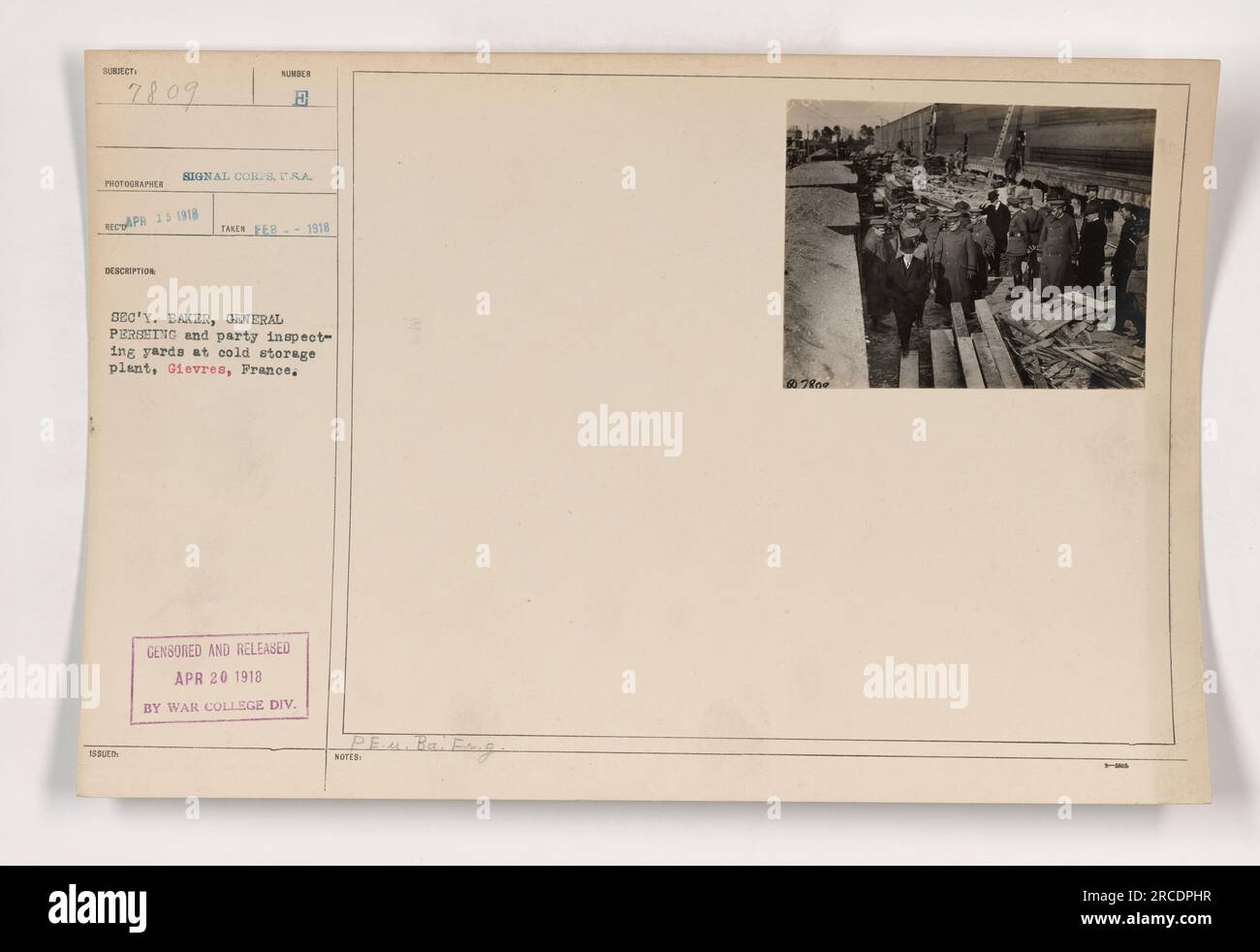 Secretary Baker, General Pershing, and their party inspect yards at a ...