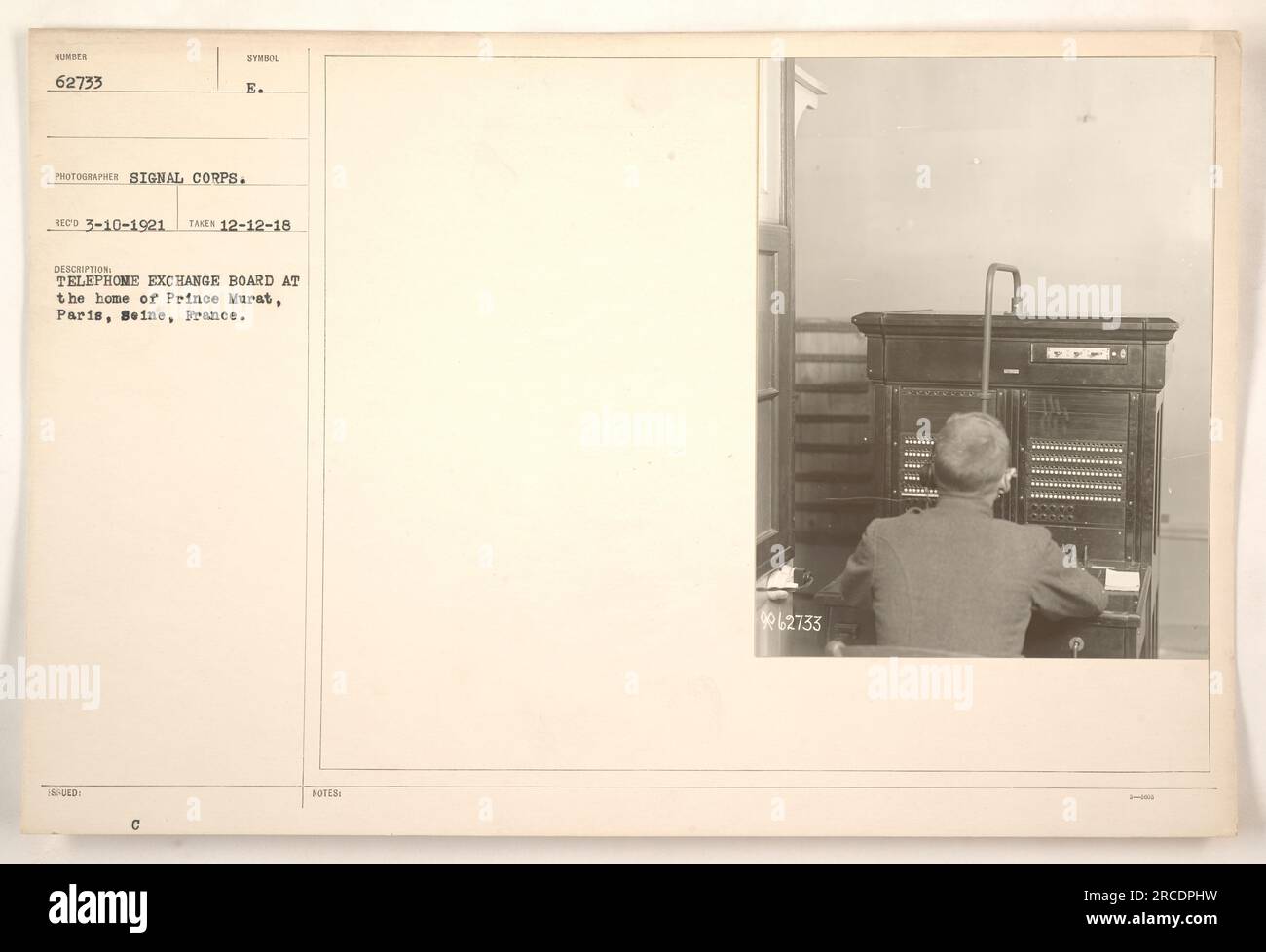 Telephone exchange board at the home of Prince Murat in Paris, Seine ...