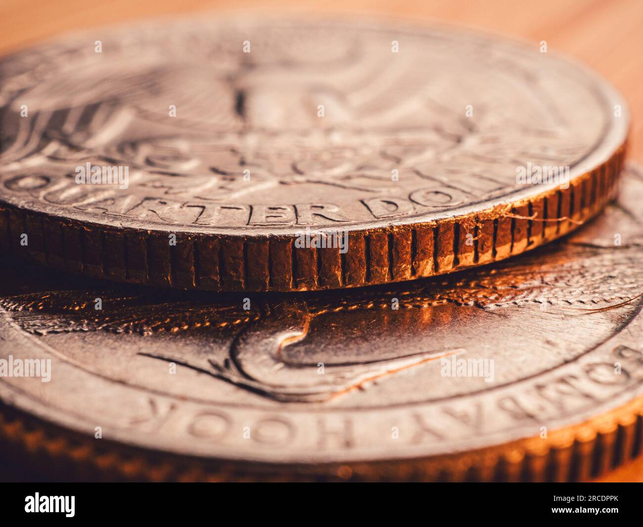 close up of the edges of united states quarter dollar coins Stock Photo ...