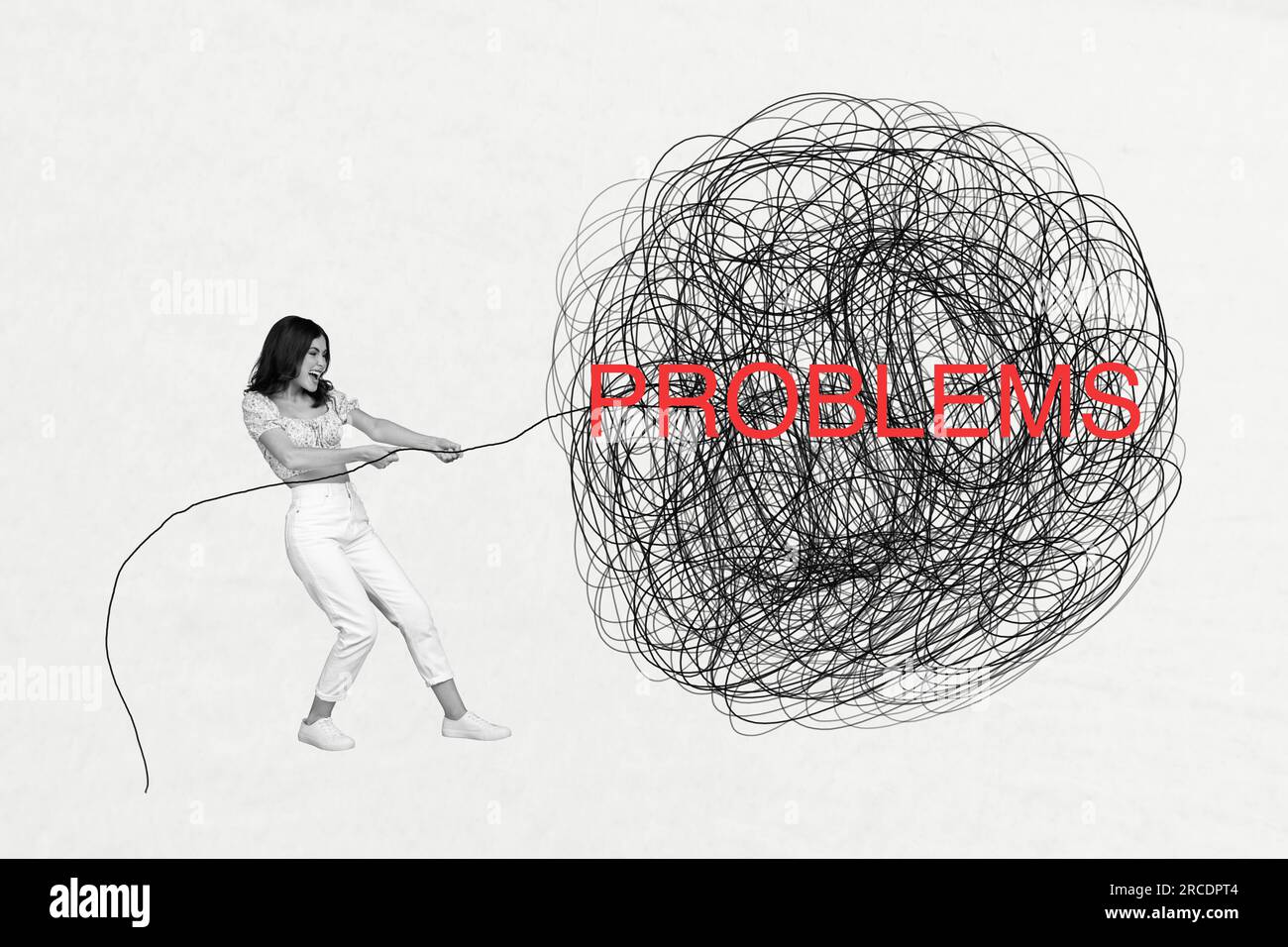 Collage artwork minimal picture of purposeful lady trying unravel ...