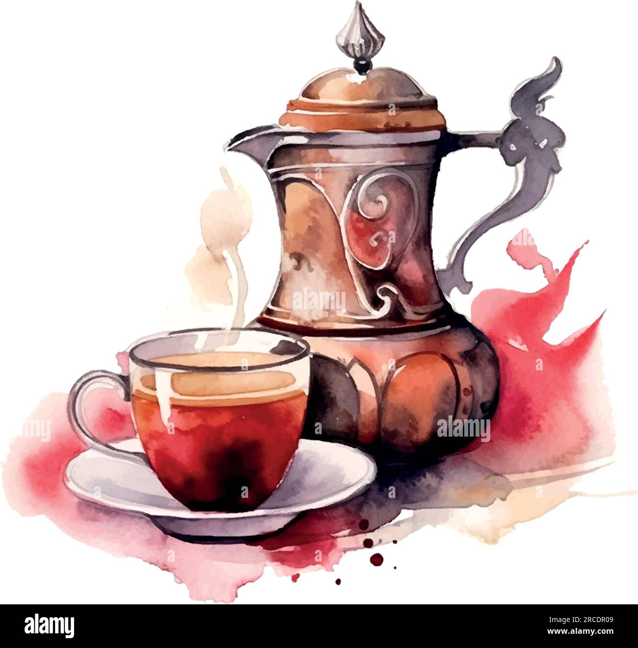 Retro watercolor illustration with turkish coffee watercolor. Istanbul ...