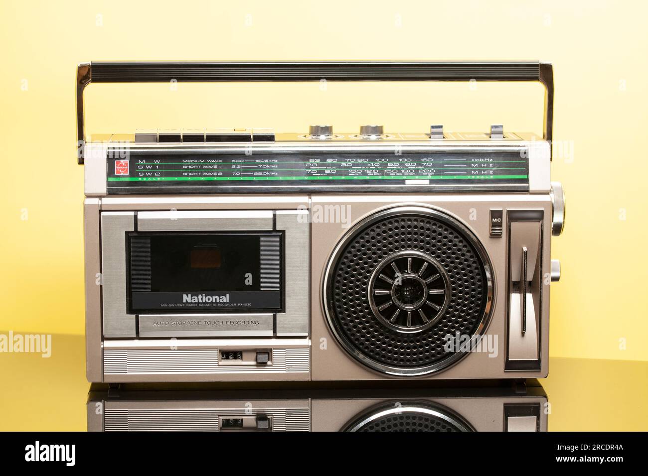 National stereo radio cassette recorder on a yellow background Stock ...