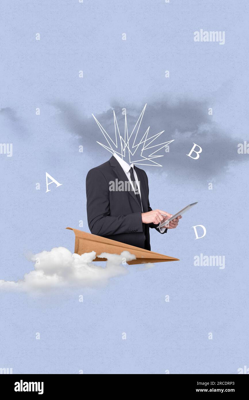 Vertical picture collage of headless absurd confusion complicated ...