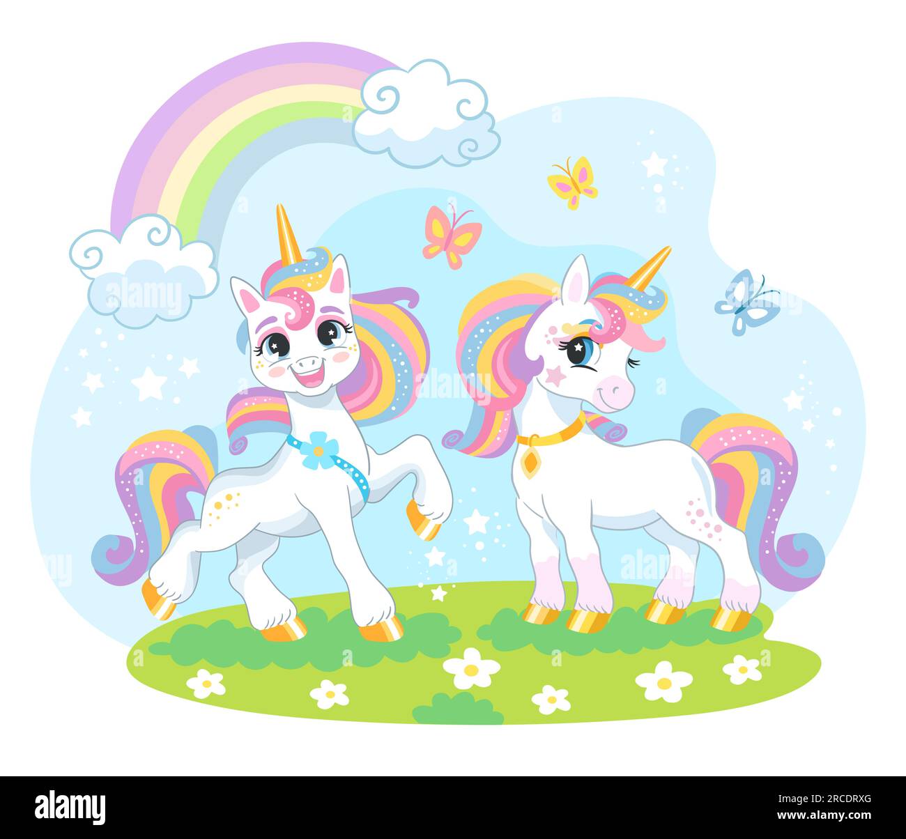 Cute cartoon character happy unicorn vector illustration 12 Stock ...