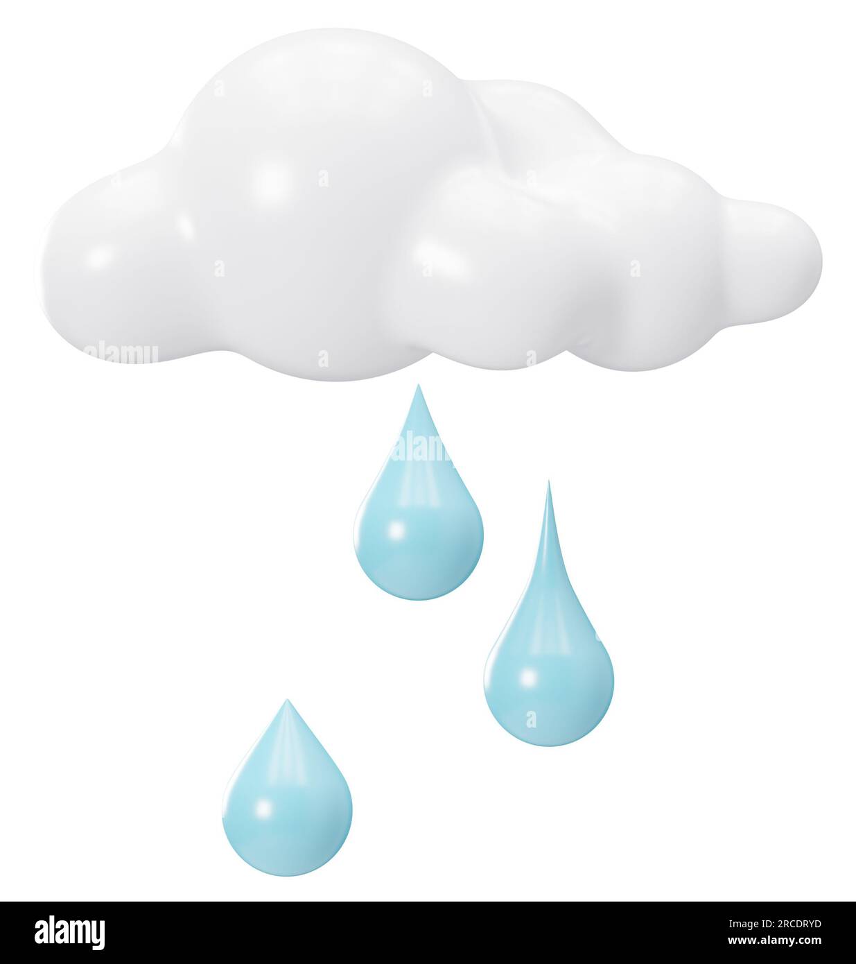 3D cloud and rain drops isolated on white background. Cut out design ...