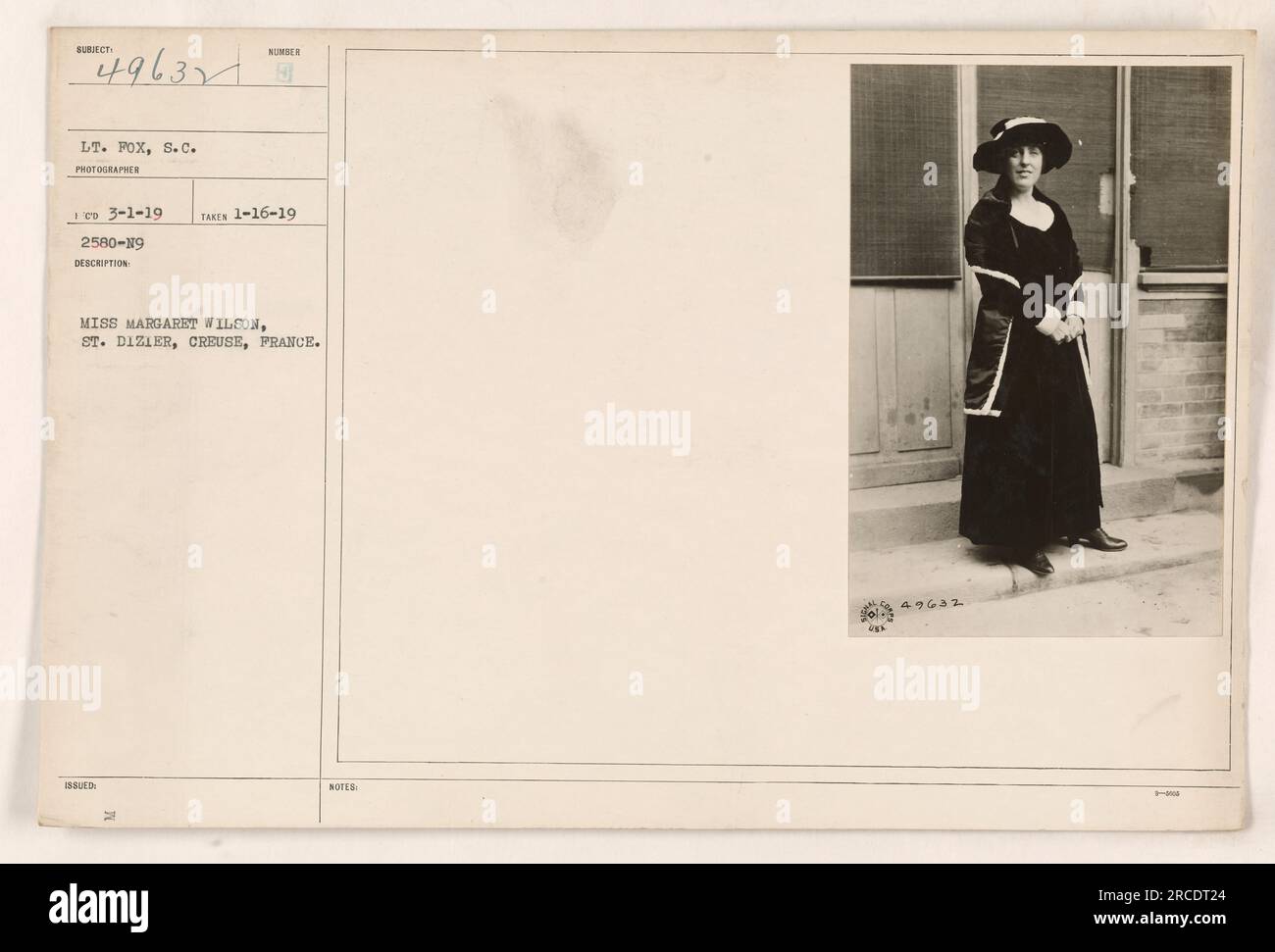 The image shows Miss Margaret Wilson in St. Dizier, Creuse, France. The ...