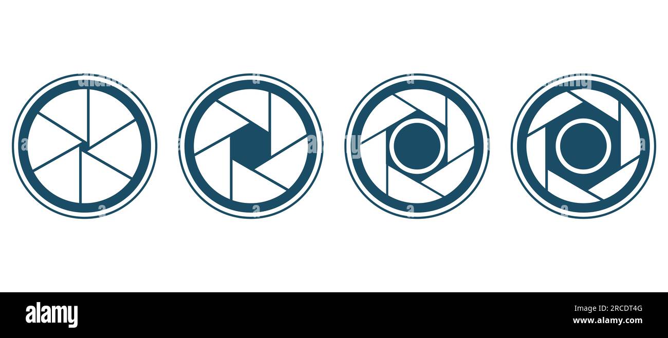 Camera lens shutter on white background. Pictogram, icon set ...