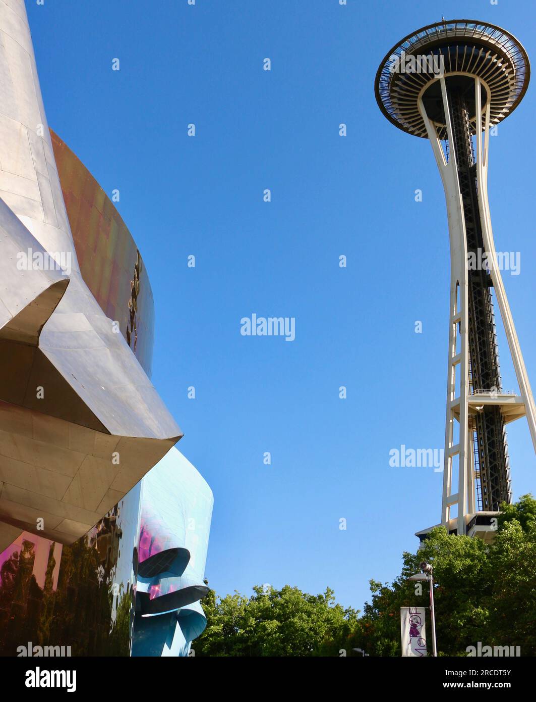 Museum of Pop Culture and the Space Needle landmarks at the Seattle ...