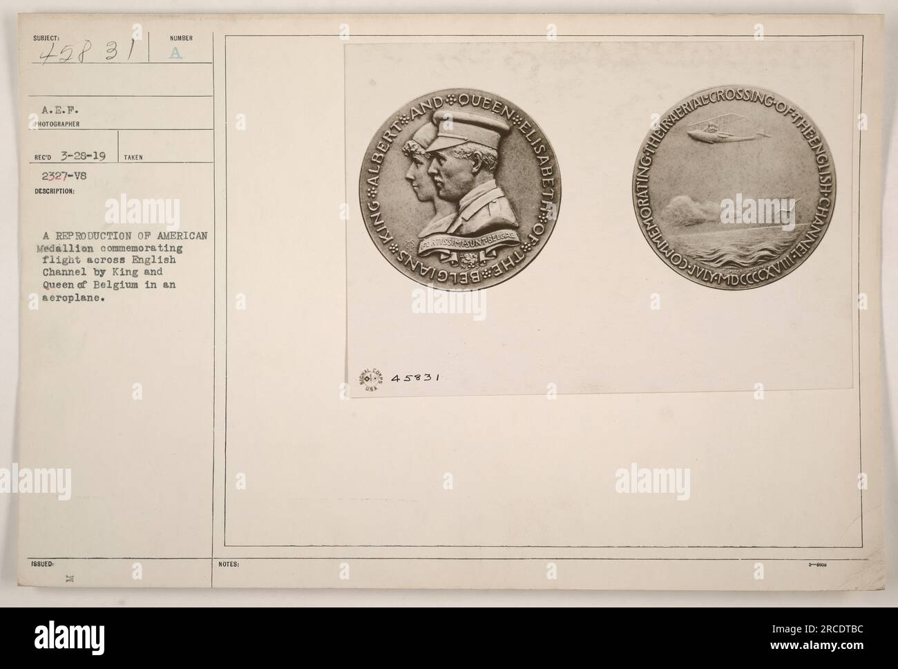 Reproduction of the American Medallion honoring the flight across the ...