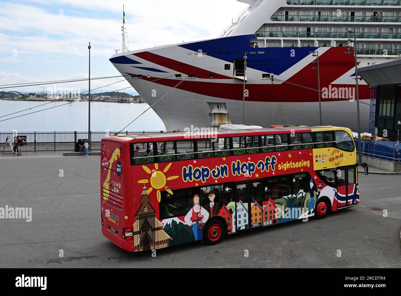 A Hop on Hop off sight-seeing bus on the quayside at Stavanger, Norway ...