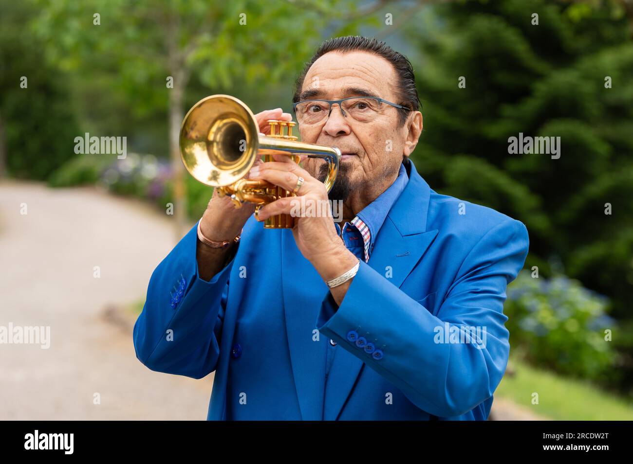 Bad Griesbach, Germany. 14th July, 2023. Trumpeter Walter Scholz stands ...