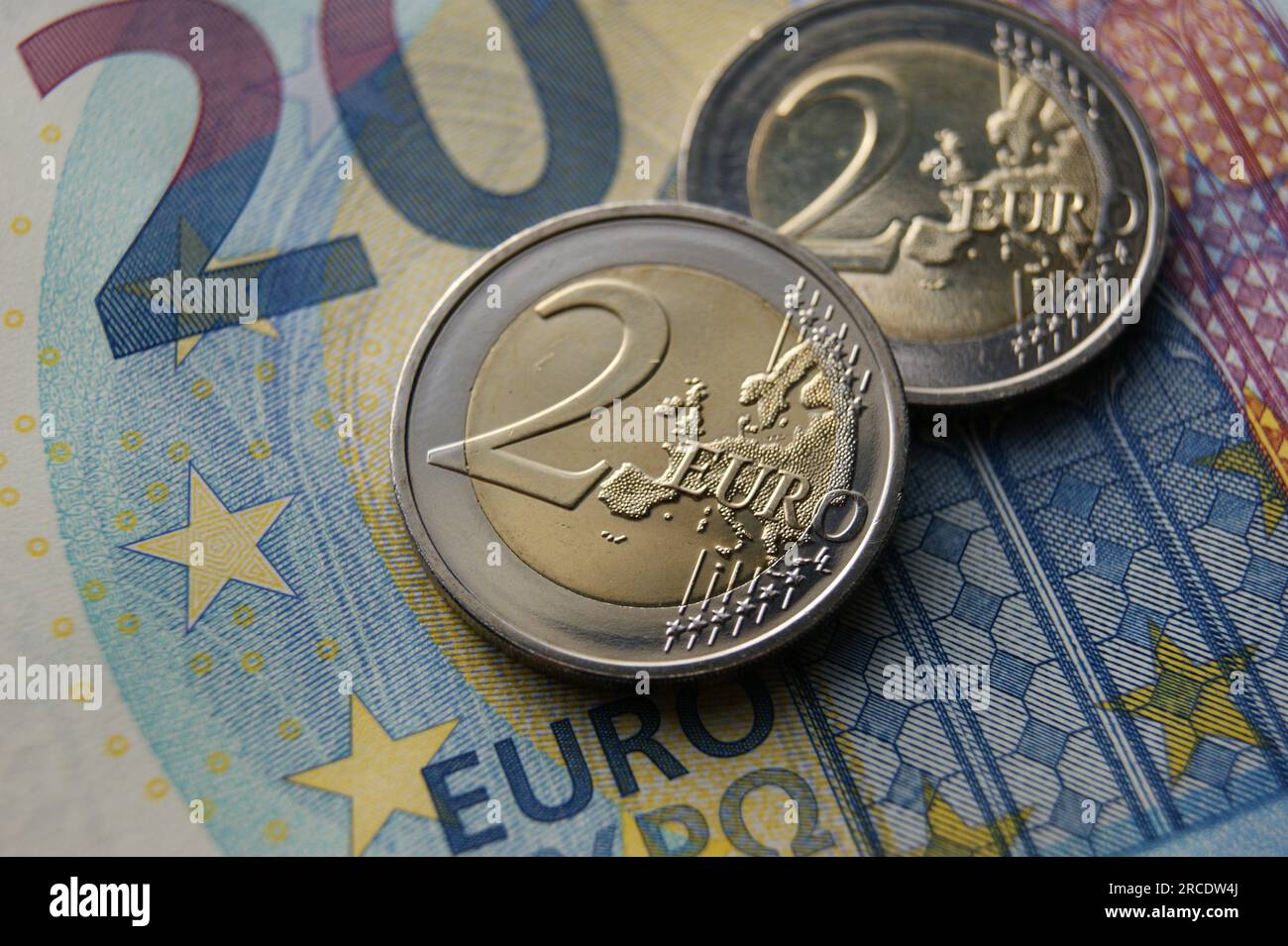 2 Euro coins proof. European money coins and banknotes Stock Photo - Alamy