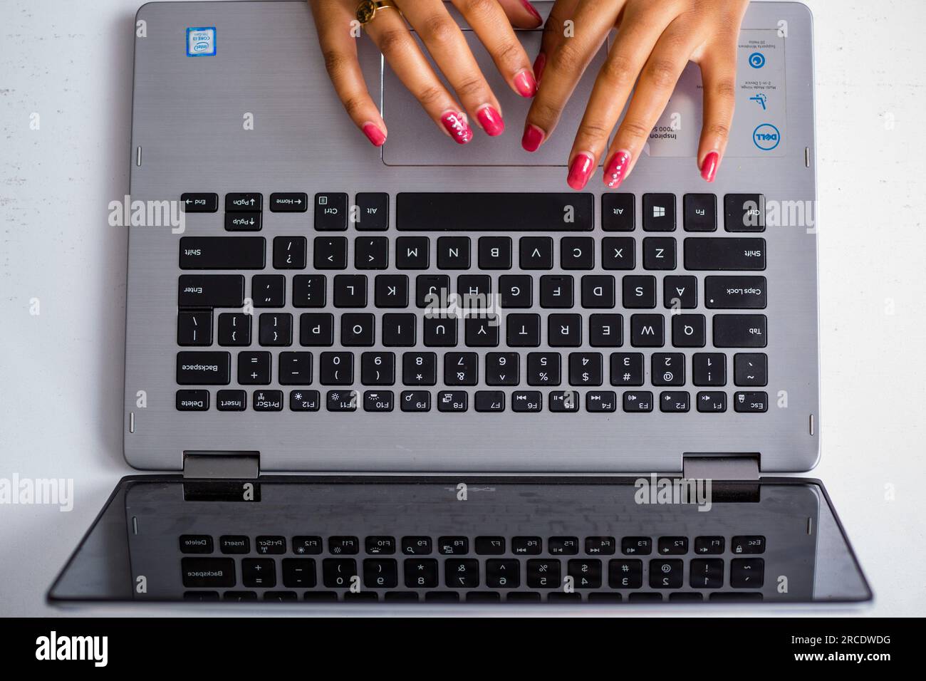 Hands typing laptop buttons computer technology Stock Photo - Alamy
