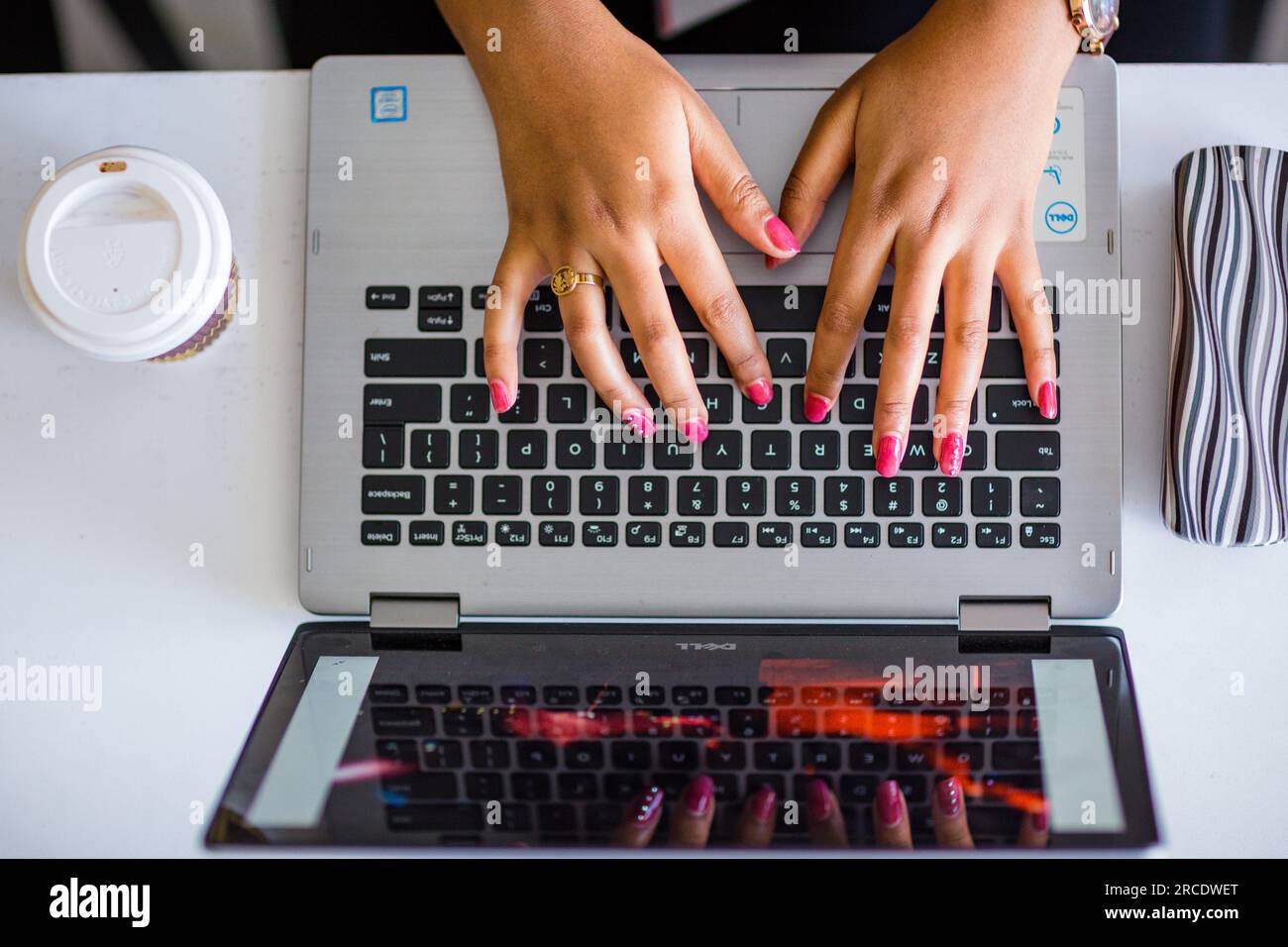 Hands typing laptop buttons computer technology Stock Photo - Alamy