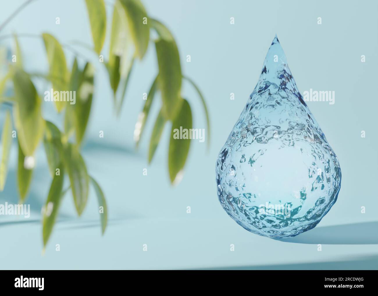 Realistic water drop on blue background. Close-up view. Aqua drop ...