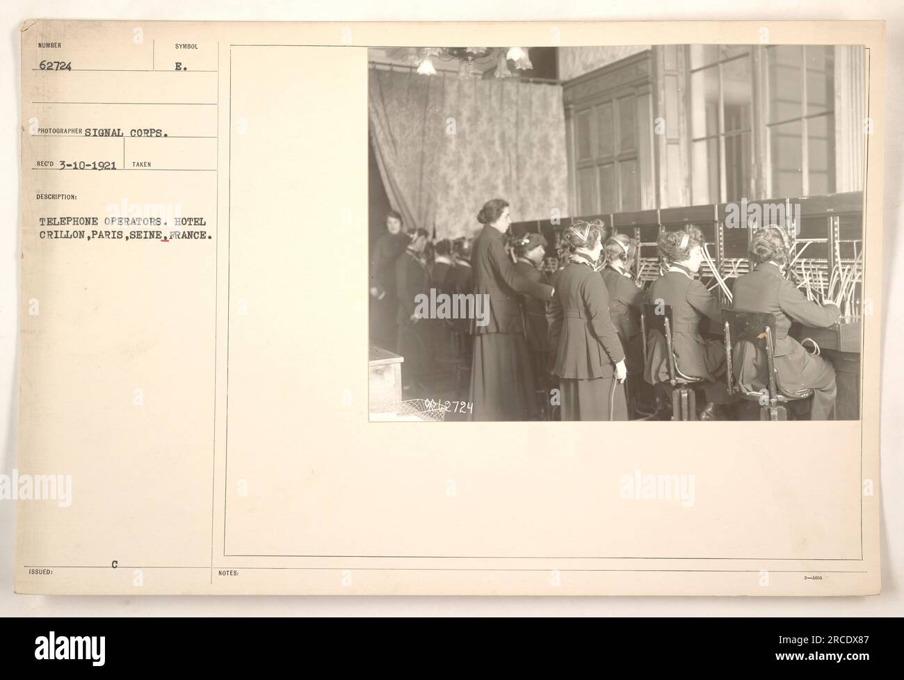 Telephone operators at Hotel Crillon in Paris, France during World War ...