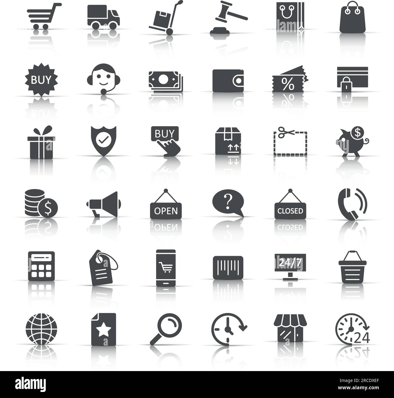 Shopping icon set in flat style. Online commerce vector illustration on ...