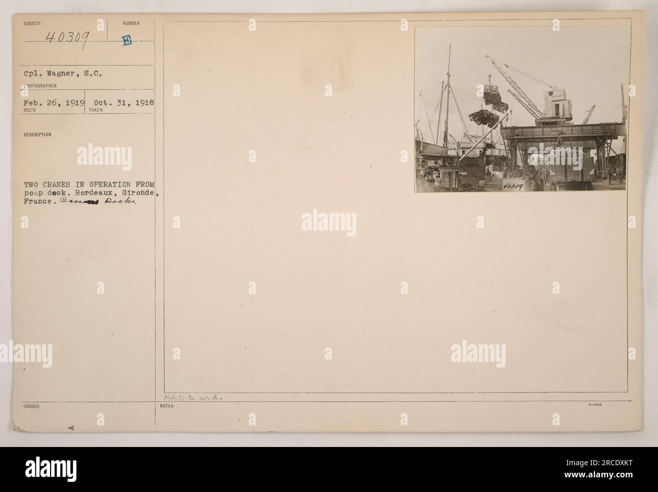 Two cranes in operation from the poop deck in Bordeaux, Gironde, France ...