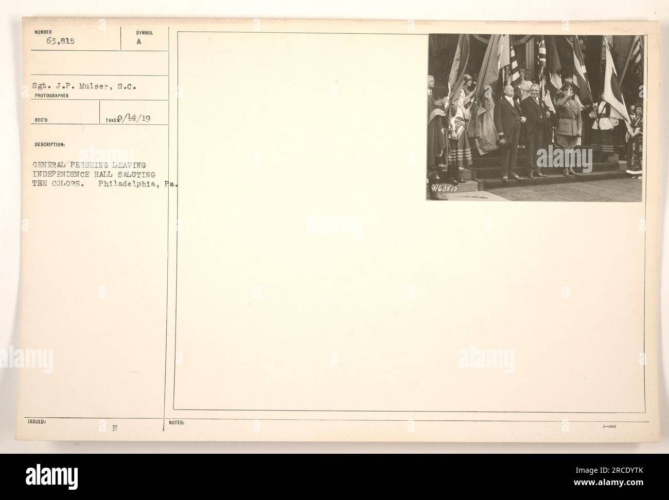 General Pershing salutes the colors as he leaves Independence Hall in ...