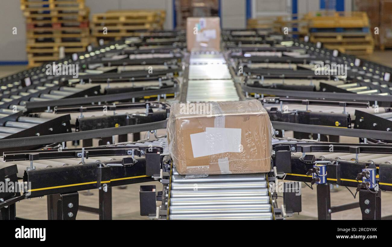 Automatic Sorting Shipping Boxes Conveyor Rollers Distribution ...