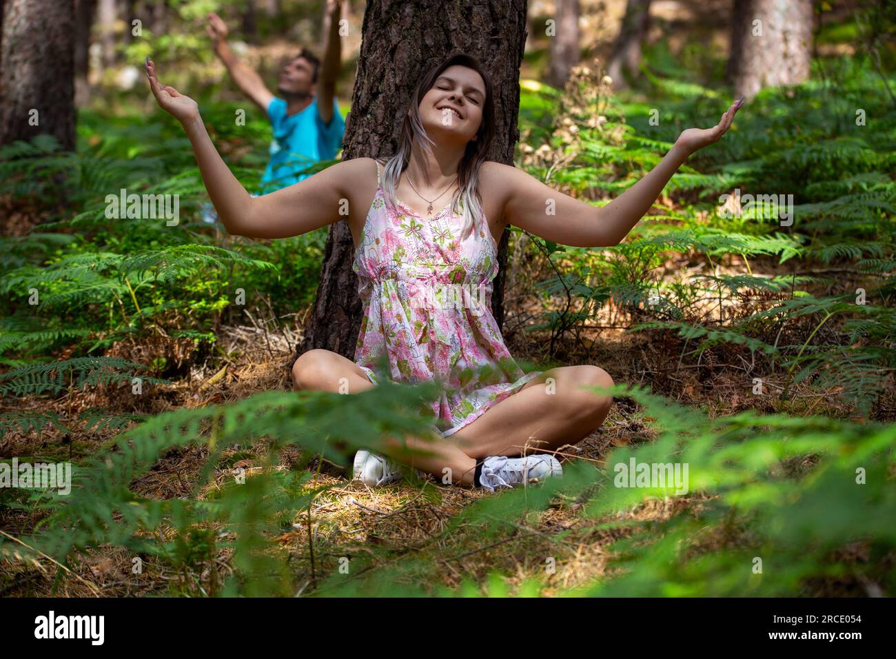 Group doing Forest Bathing, Shinrin yoku (symbol image, model released ...