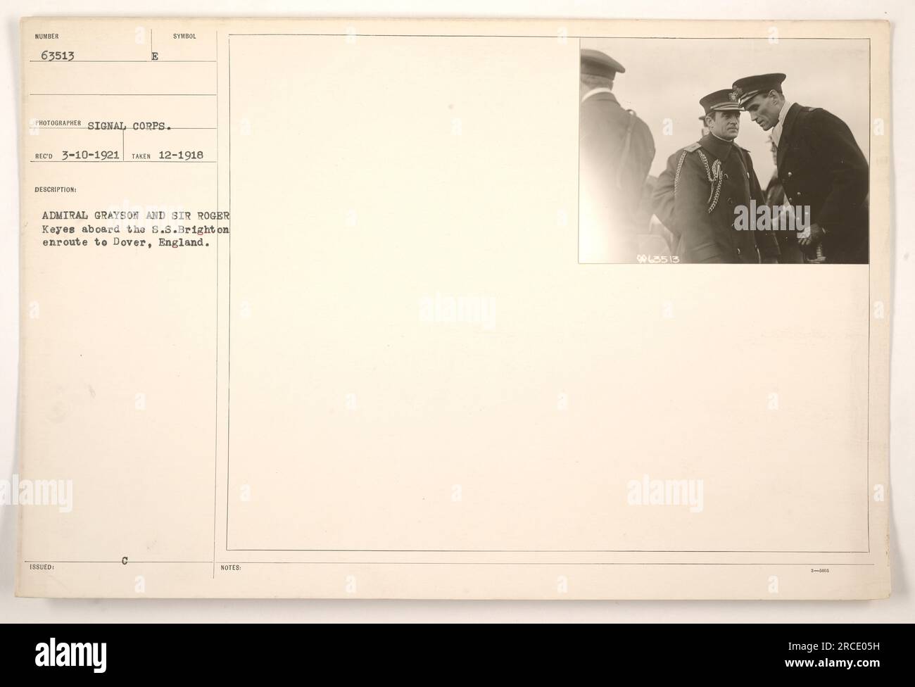 Admiral Grayson and Sir Roger Keyes on board the S.S. Brighton, sailing ...