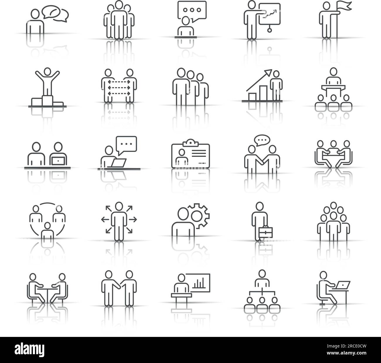 Business communication contour icon set in flat style. Team structure ...