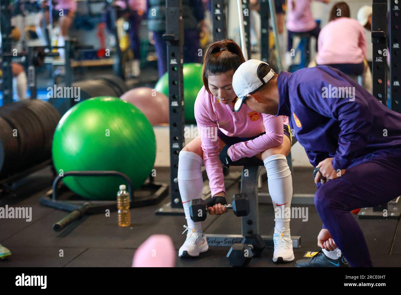 Adelaide. 14th July, 2023. Gu Yasha (L) of China attends a training ...