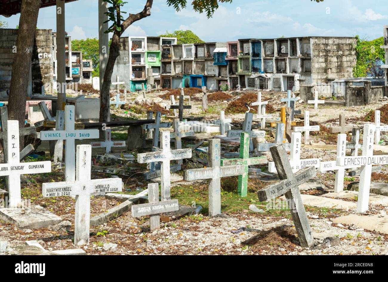 Atmospheric Filipino Catholic graveyard,next to the sea of Cebu Strait ...