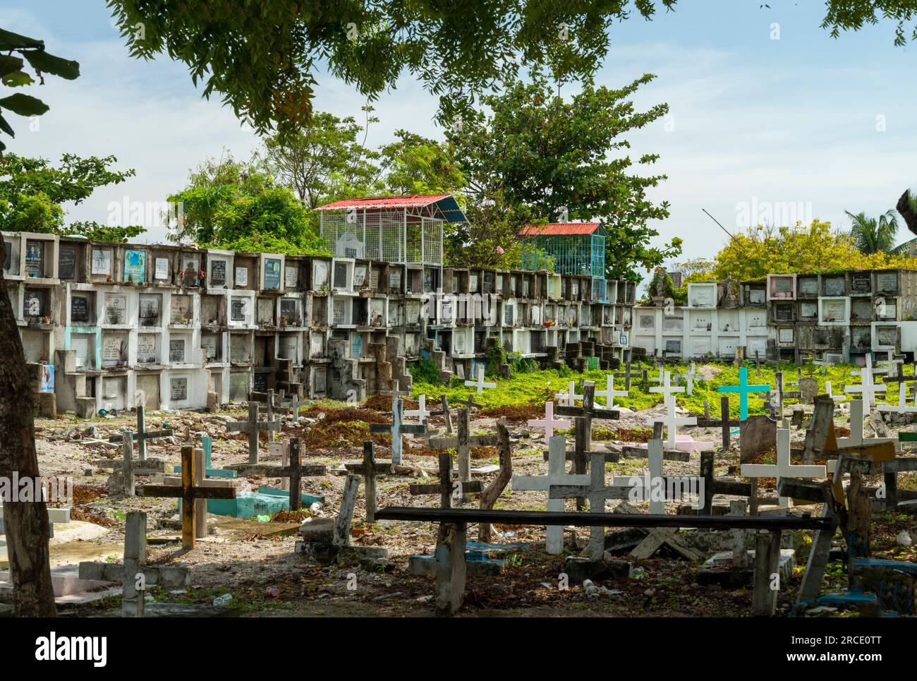 Atmospheric Filipino Catholic graveyard,next to the sea of Cebu Strait ...