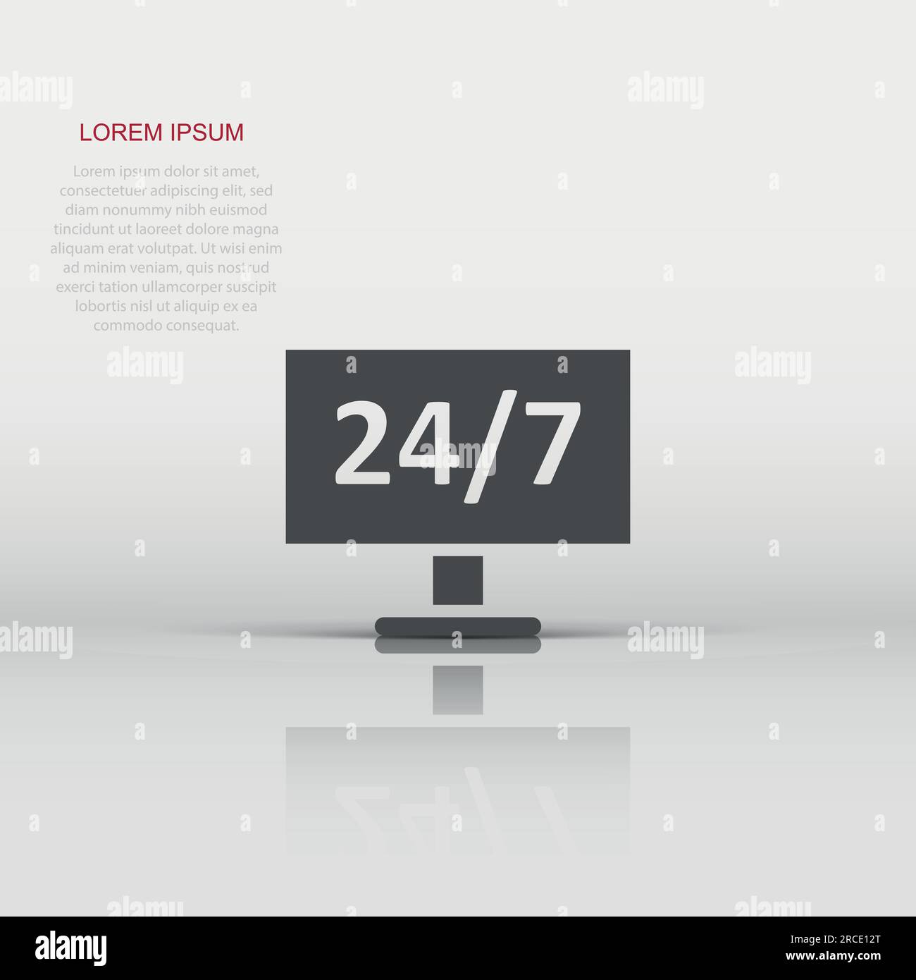 24/7 computer icon in flat style. All day service vector illustration ...