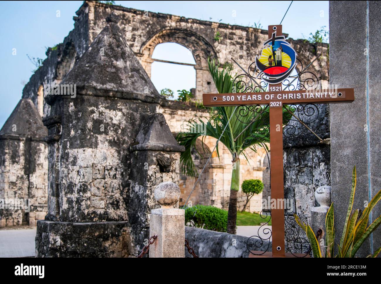 The wooden cross,erected in 2021,next to the ancient Spanish barracks ...