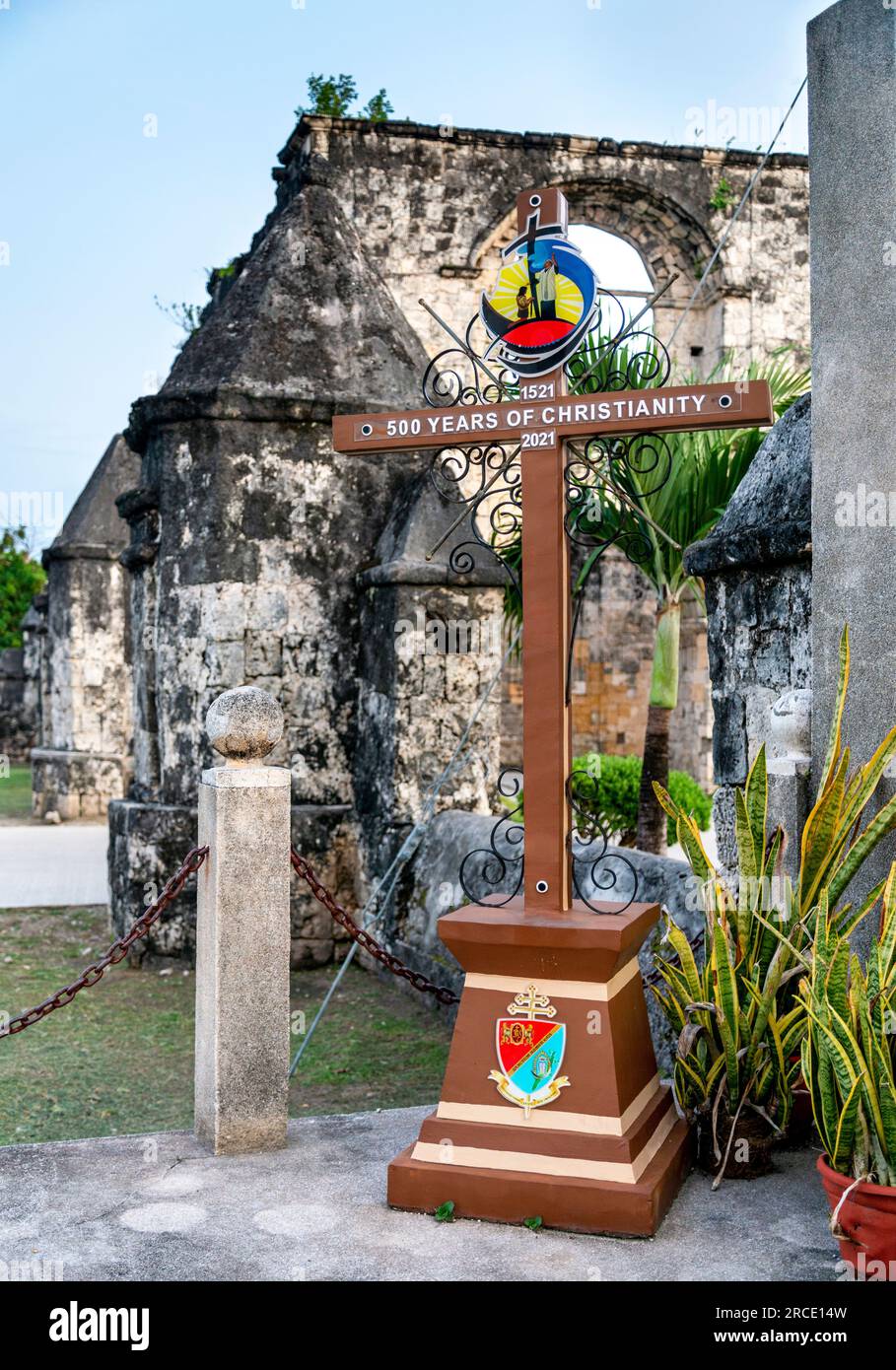 The wooden crucifix,erected in 2021,next to the ancient Spanish ...