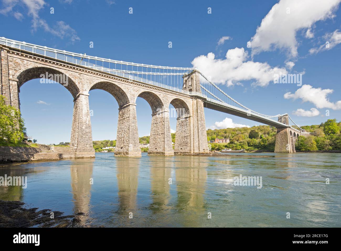 Menai Suspension Bridge crossing the Menai Strait from the Isle of ...