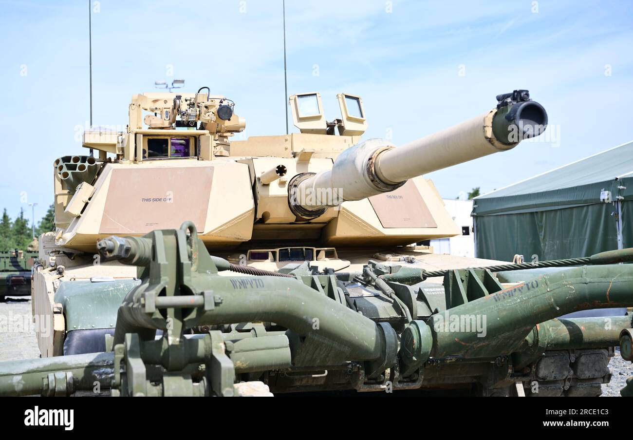 14 July 2023, Bavaria, Grafenwöhr: A U.S. Army M1A1 Abrams tank ...
