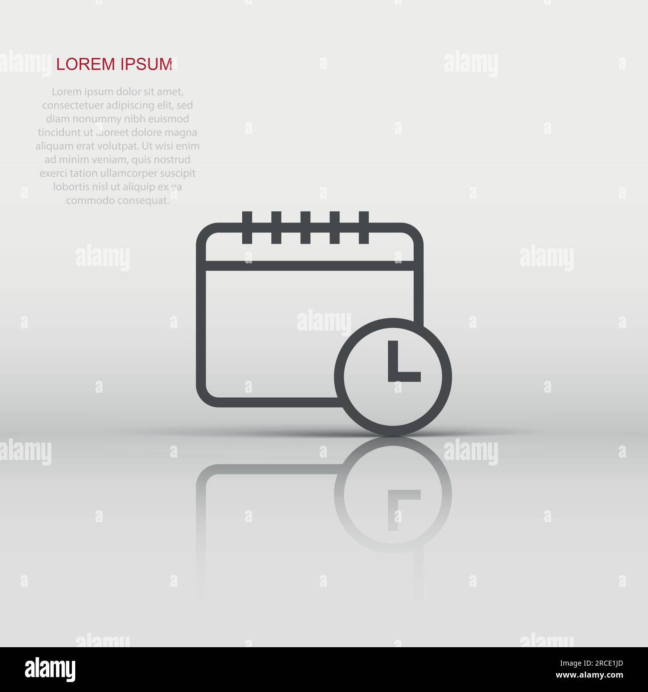 Calendar with clock icon in flat style. Agenda vector illustration on ...