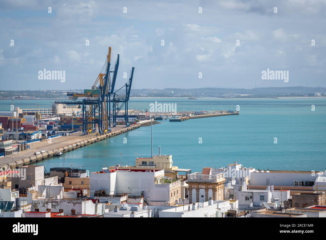 Aerial view of Port of Cadiz Bay - Cadiz, Andalusia, Spain Stock Photo ...