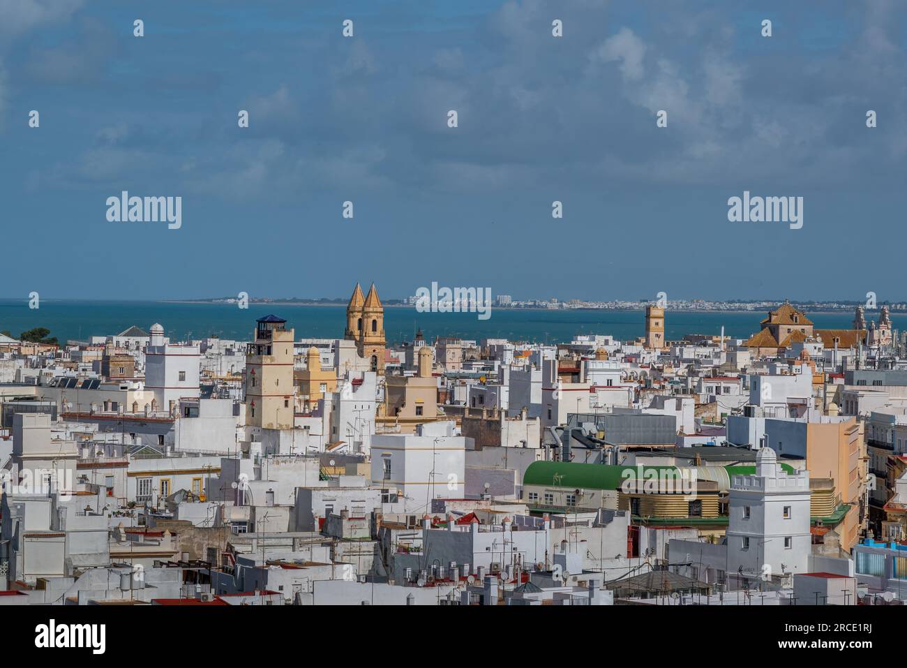 Aerial view of Cadiz with Church of San Antonio de Padua and many ...