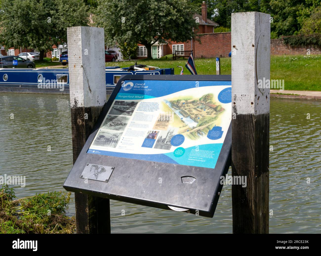 Canal and River Trust information sign on the Kennet and Avon canal ...