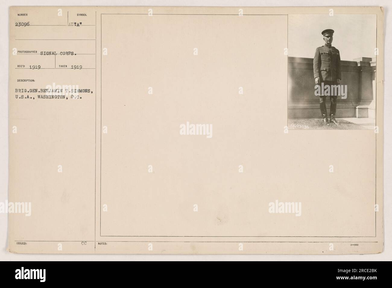 Brigadier General Benjamin T. Simmons of the U.S. Army in Washington, D ...