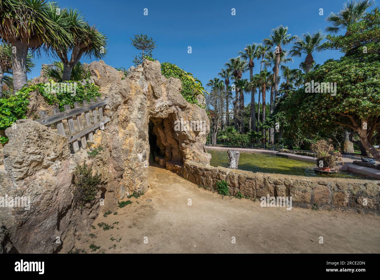 Grotto at Genoese park (Parque Genoves) - Cadiz, Andalusia, Spain Stock ...